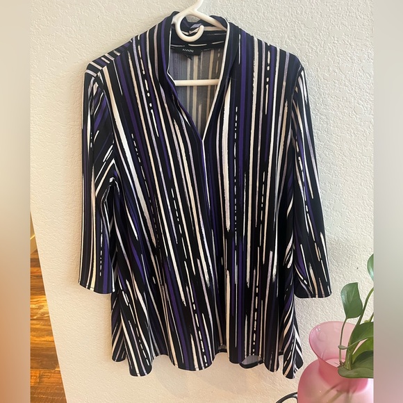 Alfani | Tops | Alfani Ladies Blouse In Purple Black White Stripes W A ...